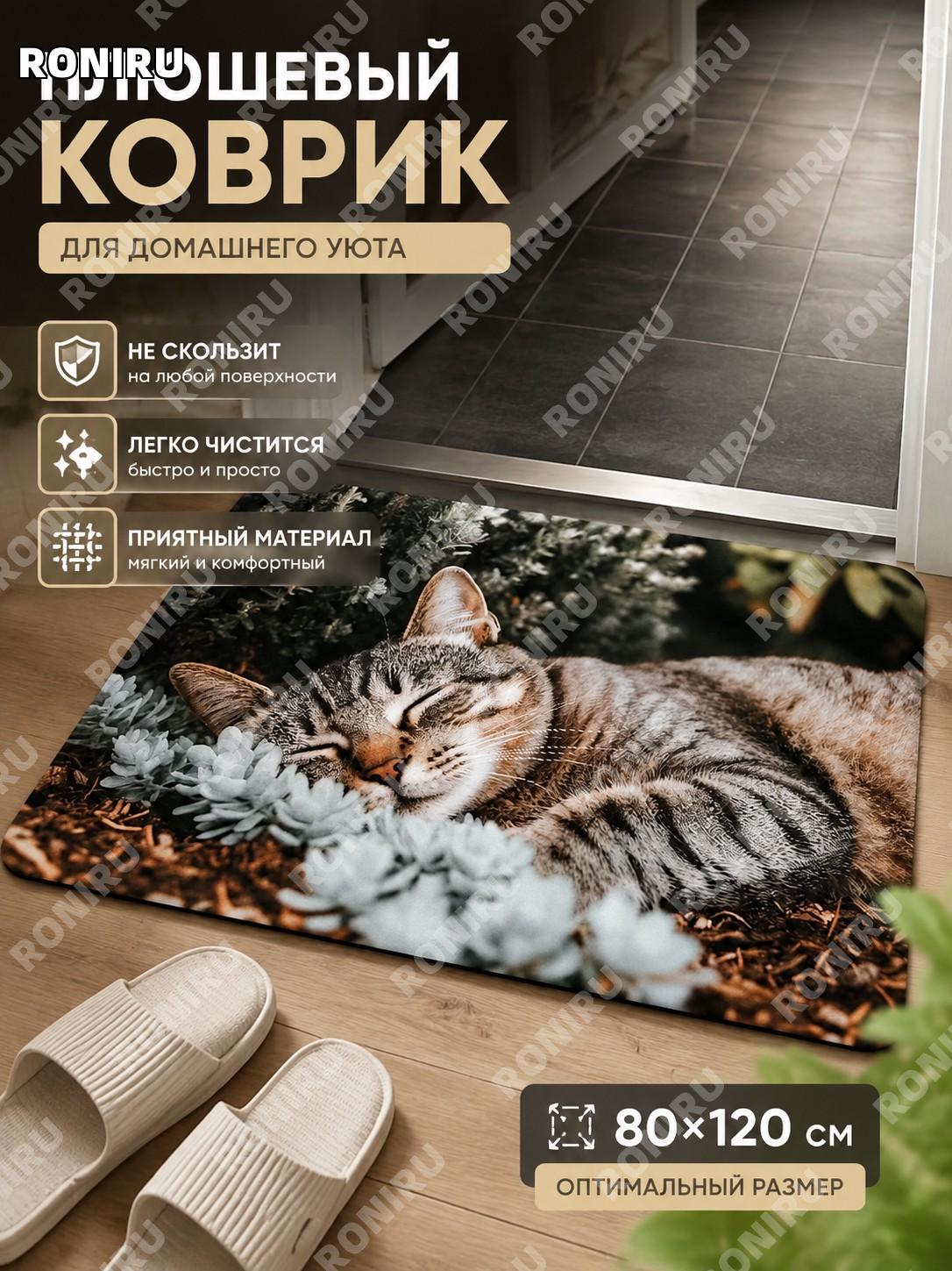 Коврик придверный для кошачьей зоны SYT-MRM-3 80×120 см из кристального плюша полиэстеровый напольный