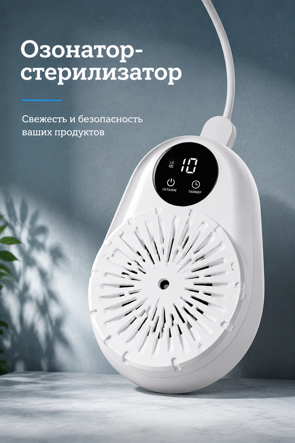 Бытовой озонатор-стерилизатор для обработки продуктов, 8 л, белый, с дисплеем