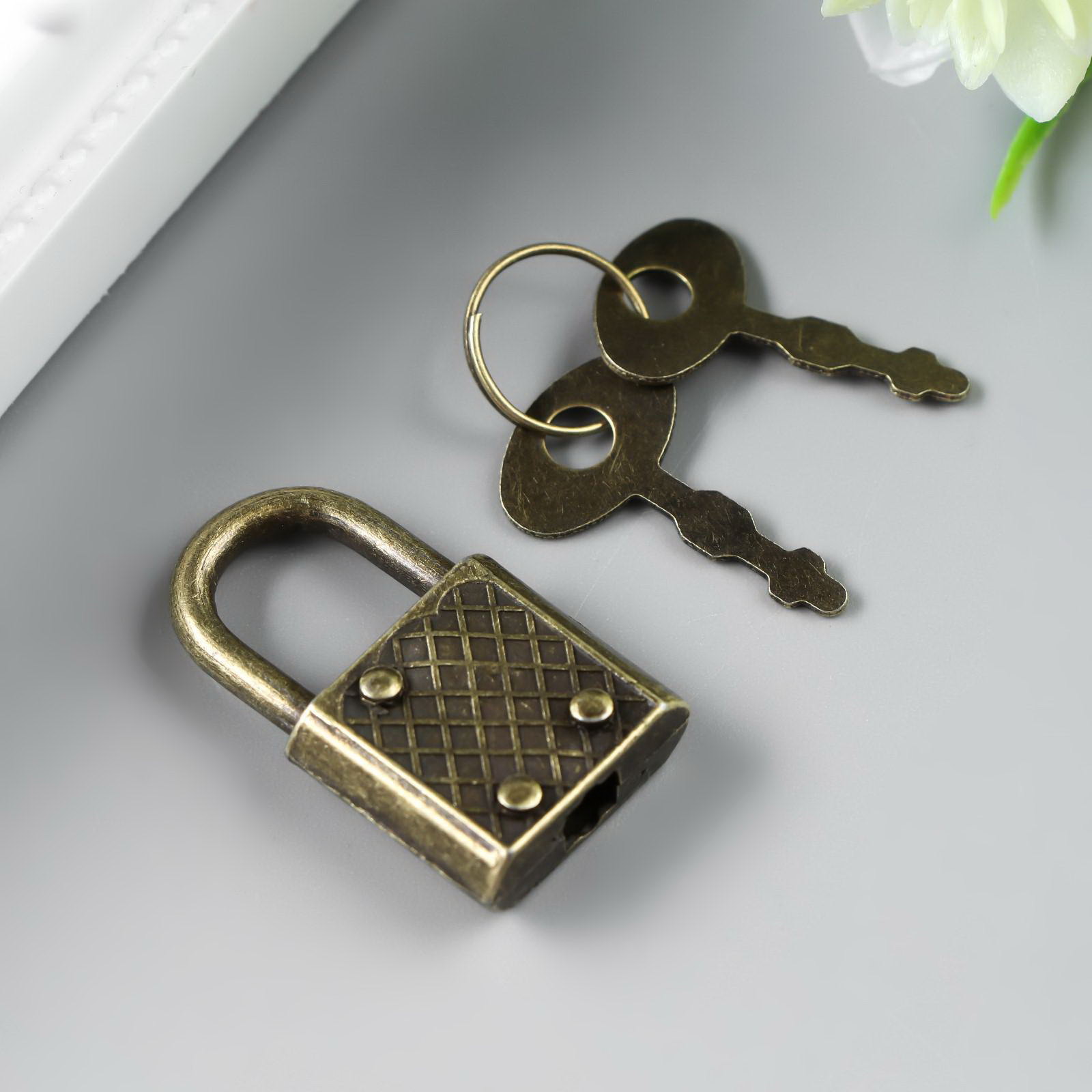 Замочек с ключиком для шкатулки, металл, набор 5 шт, бронза, 3.1x1.7 см
