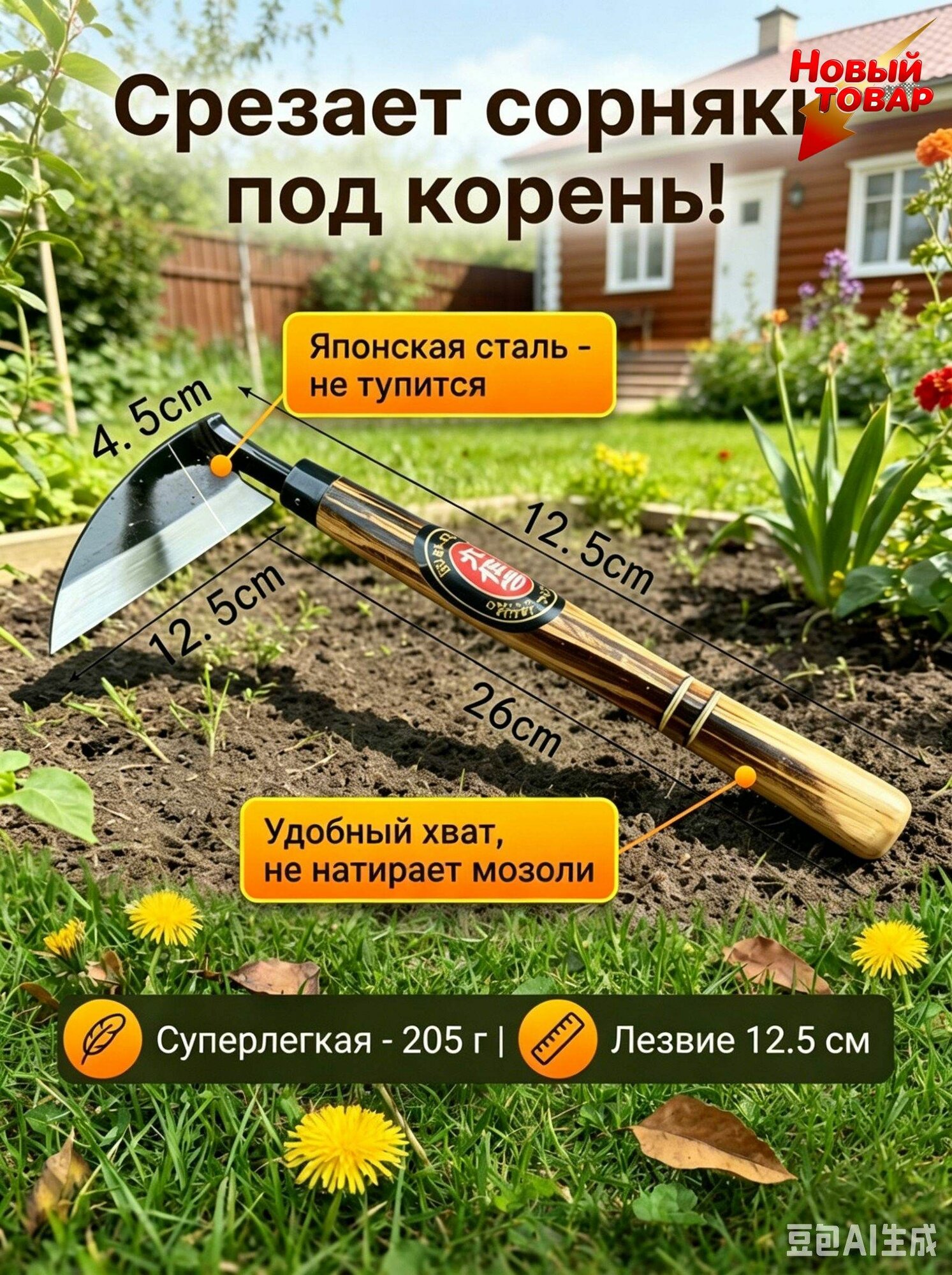 Мотыга 25.1 см рукоять, 13.52 см ширина, нержавеющая сталь, Артикул: 5679832213