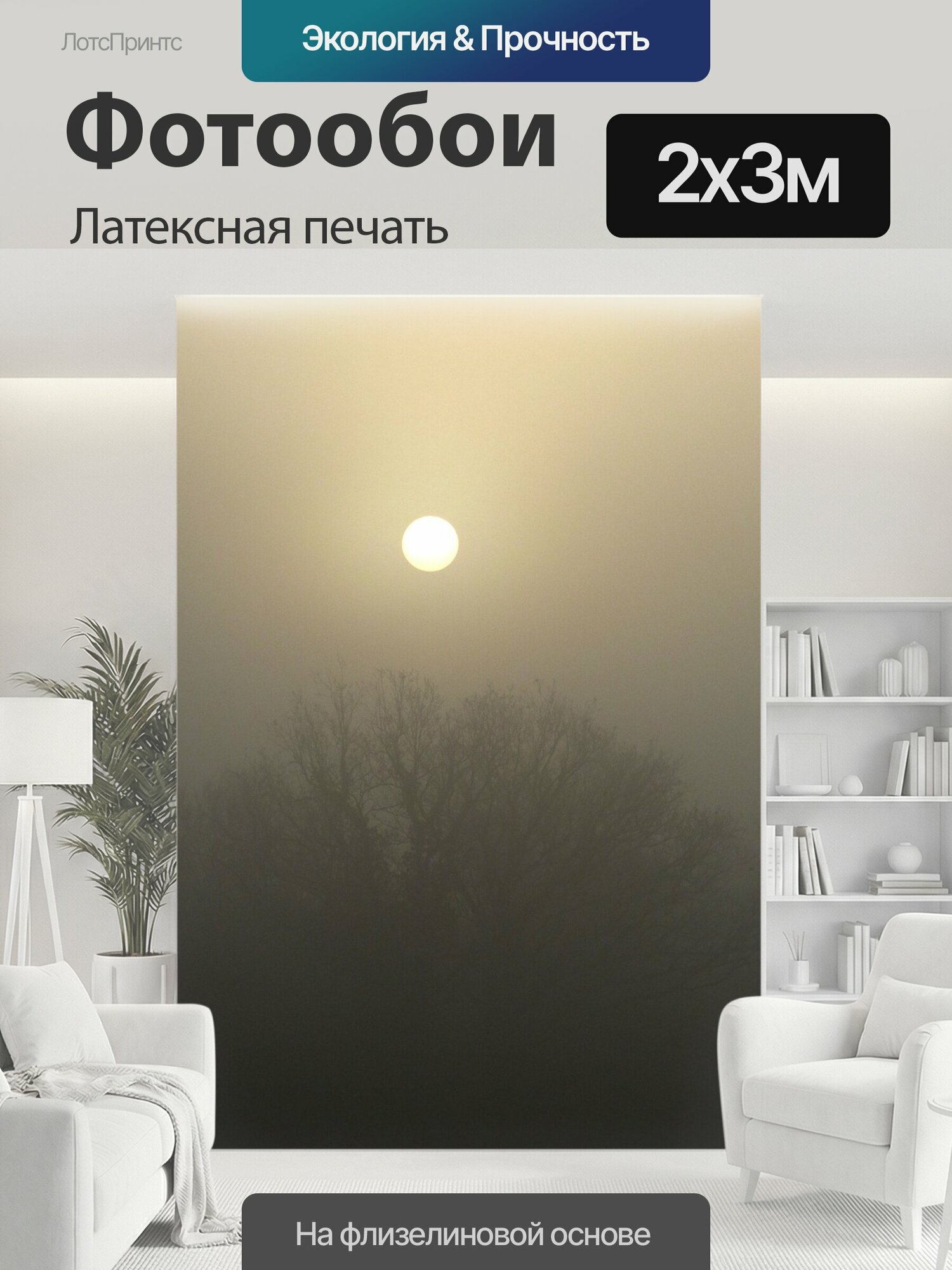 Фотообои моющиеся ударопрочные "Туман, утро, природа" 200x300 см. латексная печать