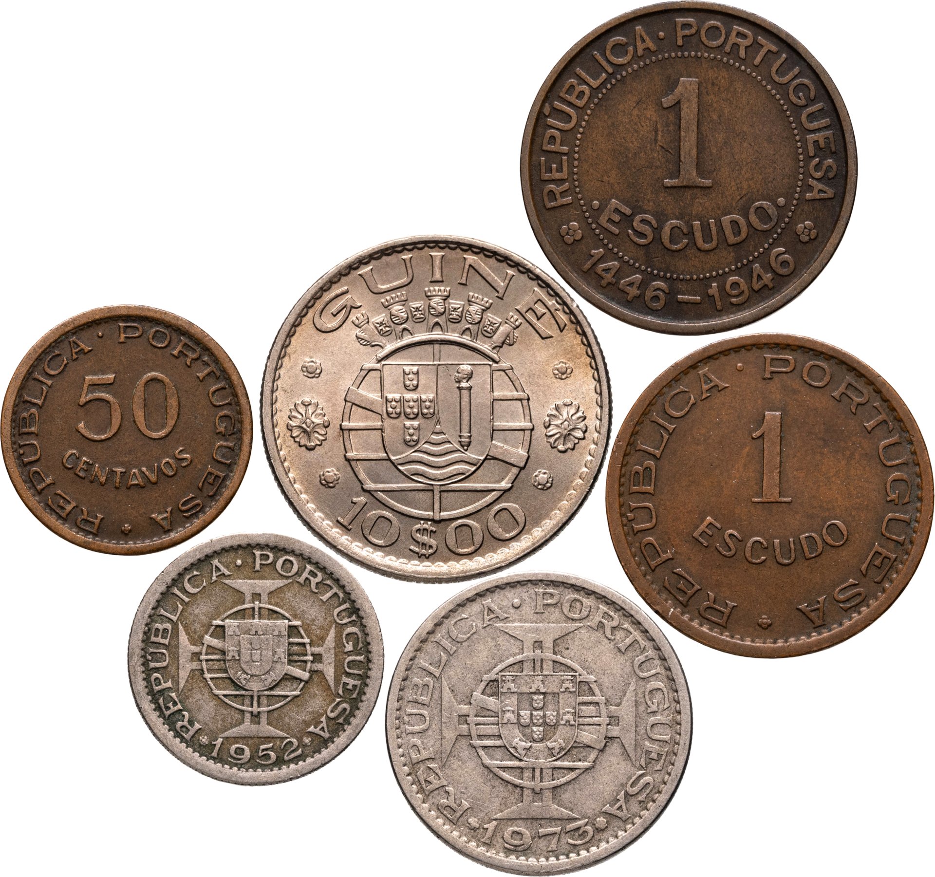 Гвинея-Бисау набор 6 монет 1952-1973, Бронза, в сохранности XF-UNC