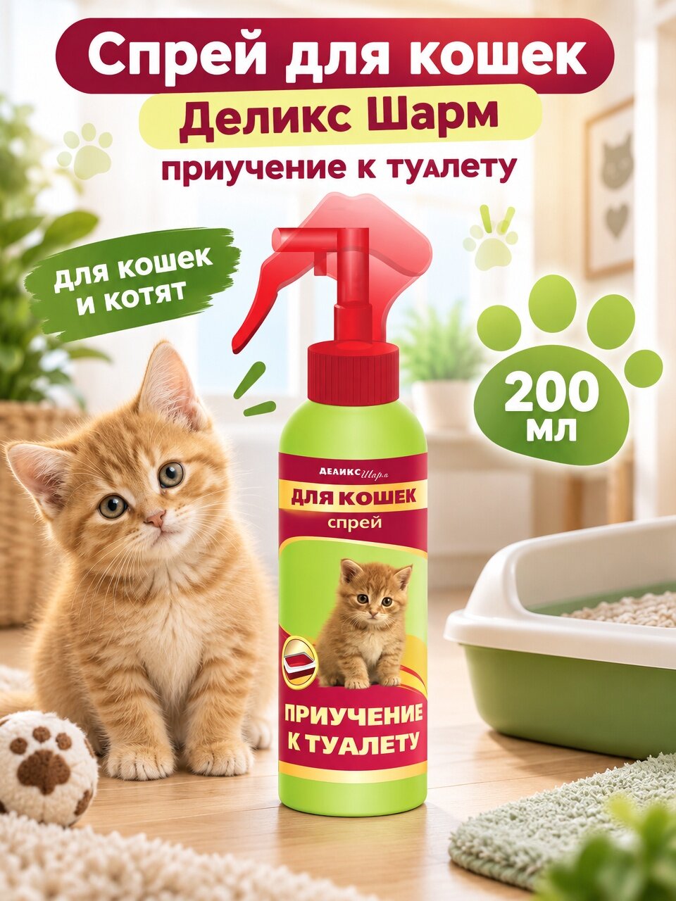 Спрей Деликс Шарм Приучение к туалету, для котят и кошек, 200 мл