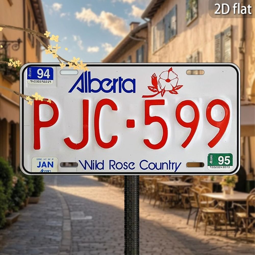 Табличка "Alberta PJC 599 Wild Rose Country", ретро стиль, металл, декор с канадской провинциальной культурой, 15х30 см.