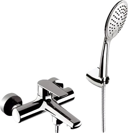 Смеситель для ванны с душем Remer Vanity V02 с душевым гарнитуром, настенный, однорычажный, хром, глянцевый, латунный, с керамическим картриджем