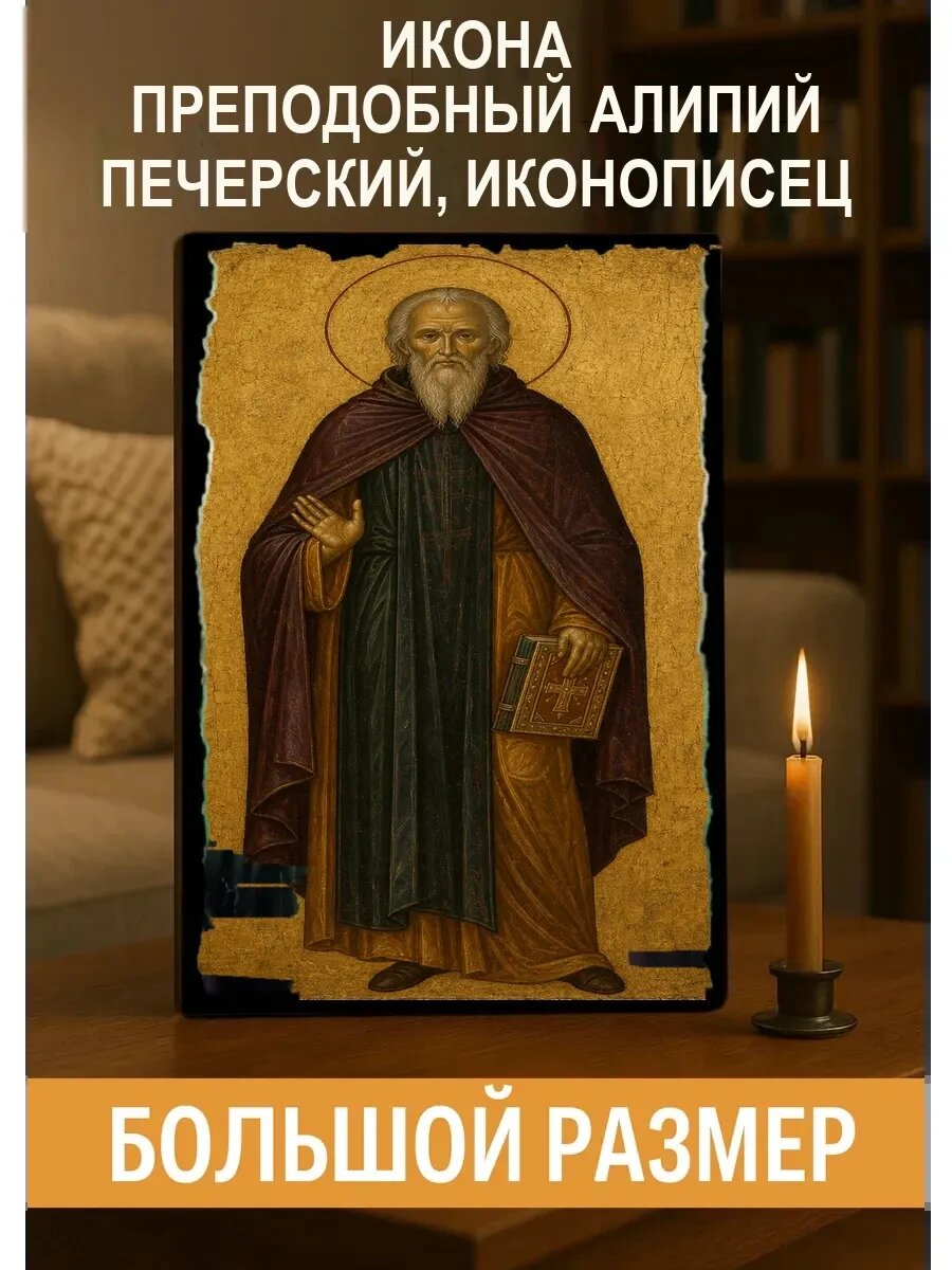 Икона Преподобный Алипий Печерский, иконописец, на дереве, 30×40 см