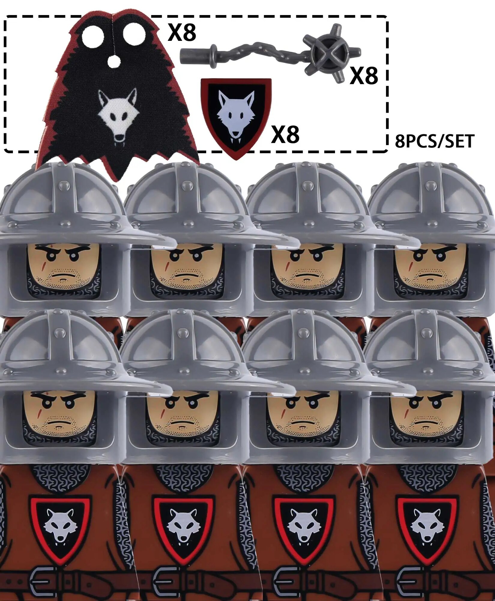 MOC Castle Волк Рыцари Конструктор из пластика Серый, 8PCS-B32-40-2