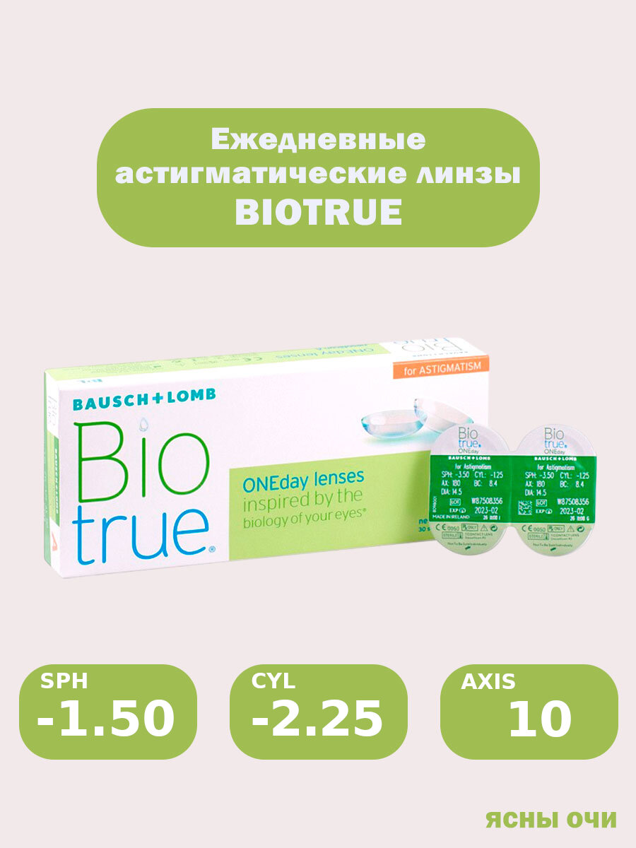 Biotrue Oneday for astigmatism (30 линз) 8.4, CYL:-2.25, AXIS: 10, -1.50