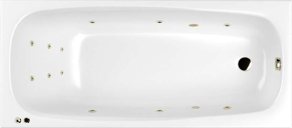 Акриловая ванна WHITECROSS Layla Slim LINE 180x80 см, встраиваемая, с гидромассажем, белая, с каркасом, со сливом-переливом, фурнитура бронза