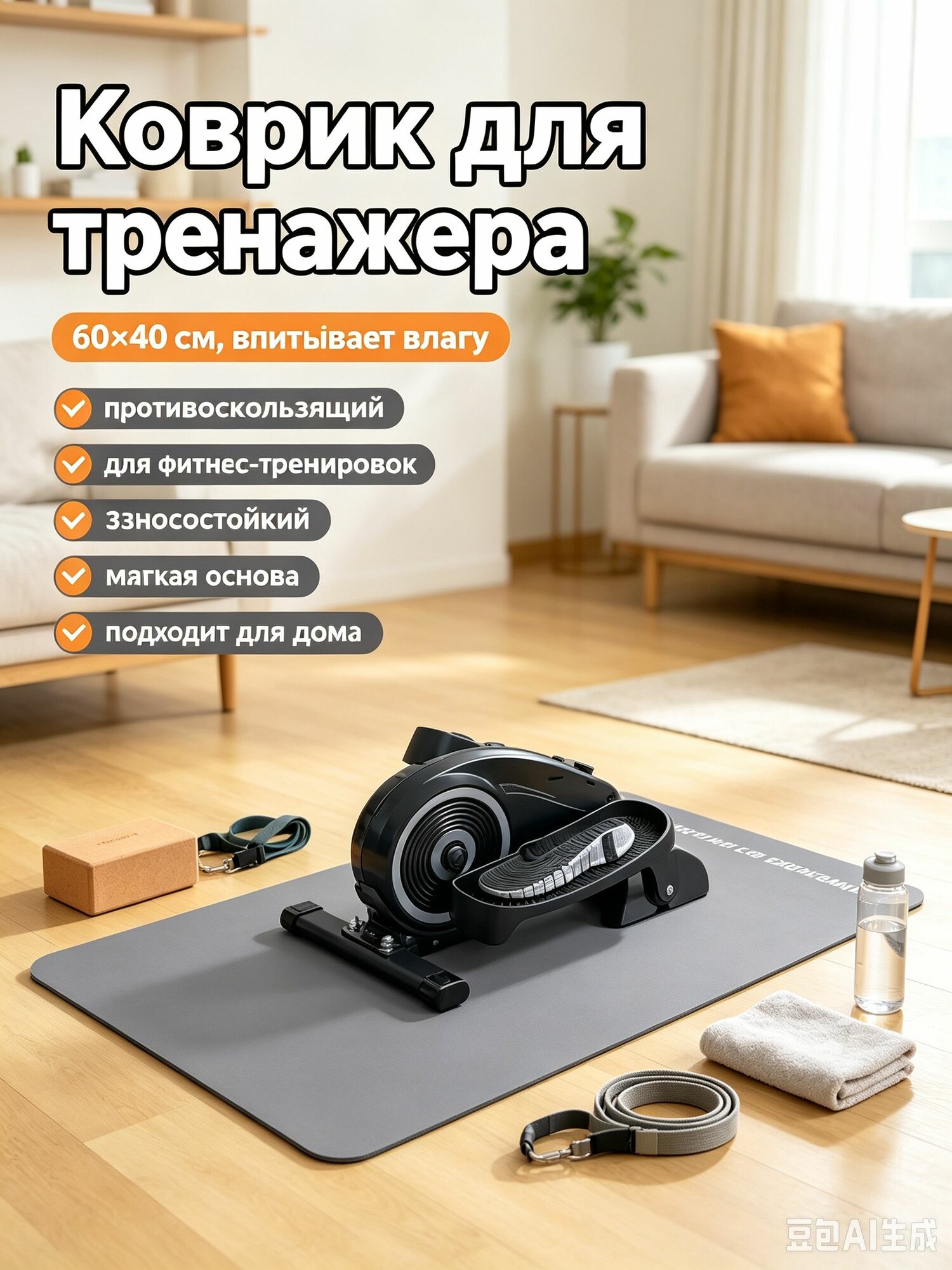Коврик для тренажера 60X40cm для тренажера Впитывает влагу и предотвращает скольжение, предназначено для фитнес-тренировок