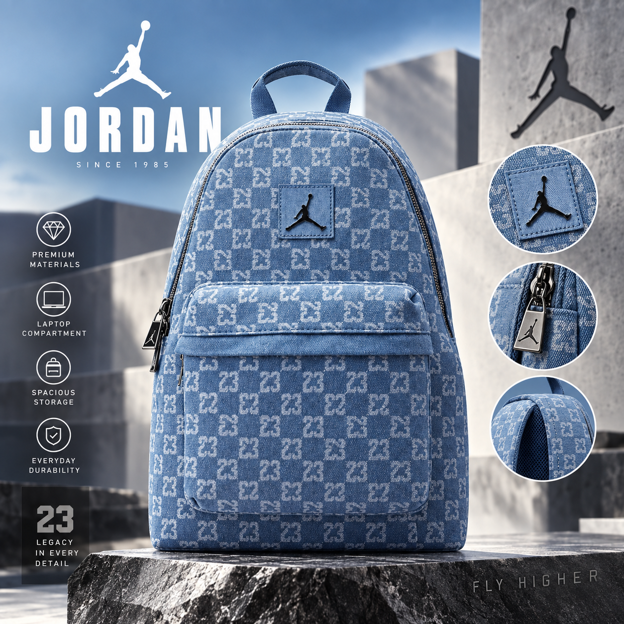 Рюкзак Jordan Monogram Backpack "Denim Blue", голубой, городской, хлопковый