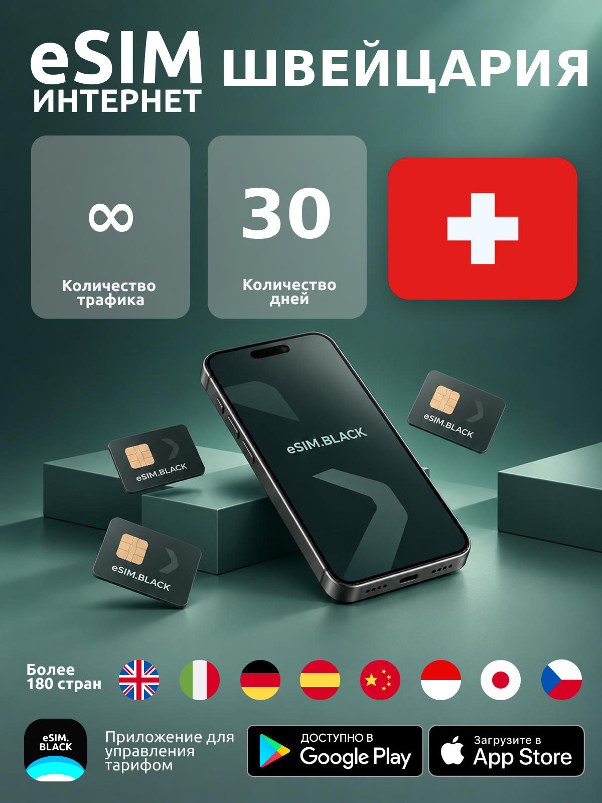 Швейцария/30 дней/Безлимит - eSIM для мобильного интернета ( iPhone | Android ).