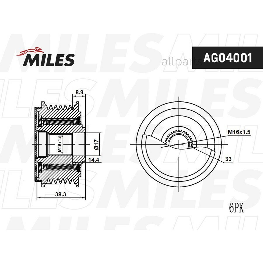 MILES AG04001 Муфта свободного хода HYUNDAI/KIA 1.4/1.6 15-