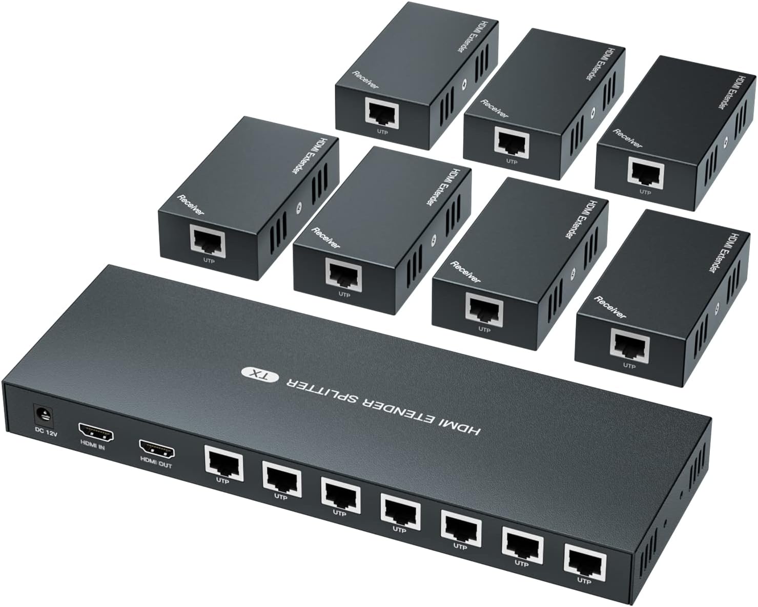YPS HTS0107 Активный HDMI удлинитель-разветвитель/Сплиттер 1080P при 60 Гц с копированием EDID и POC по кабелю Ethernet Cat 5E/6/7 длиной 50 м (165 футов) (1 вход 7 выхода)