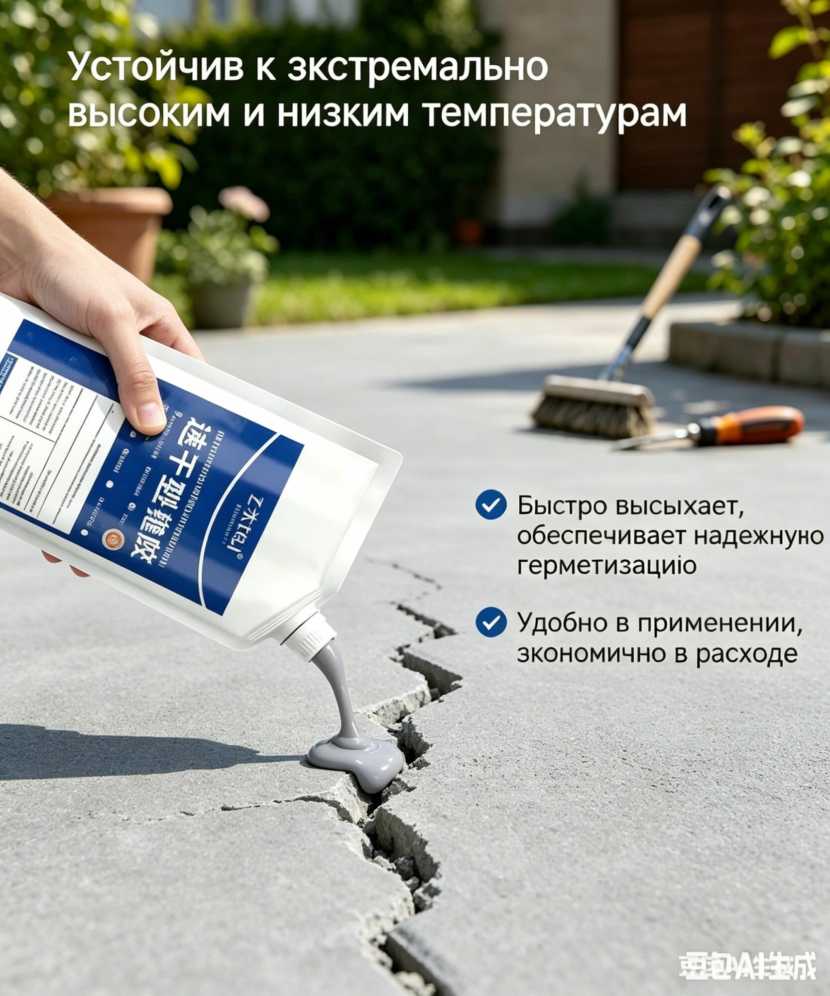 Быстросохнущий герметик для заделки швов 200мл водонепроницаемый для бетона и асфальта, 1 шт