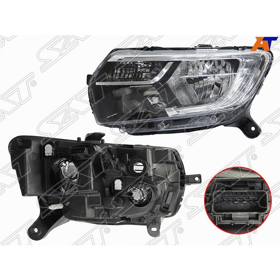 Фара Renault Logan 18-22 / Sandero 18-22 (Слева/ Галоген/ ДХО/ Ручная регулировка) от официального дистрибьютора, SAT, артикул ST55111R8L