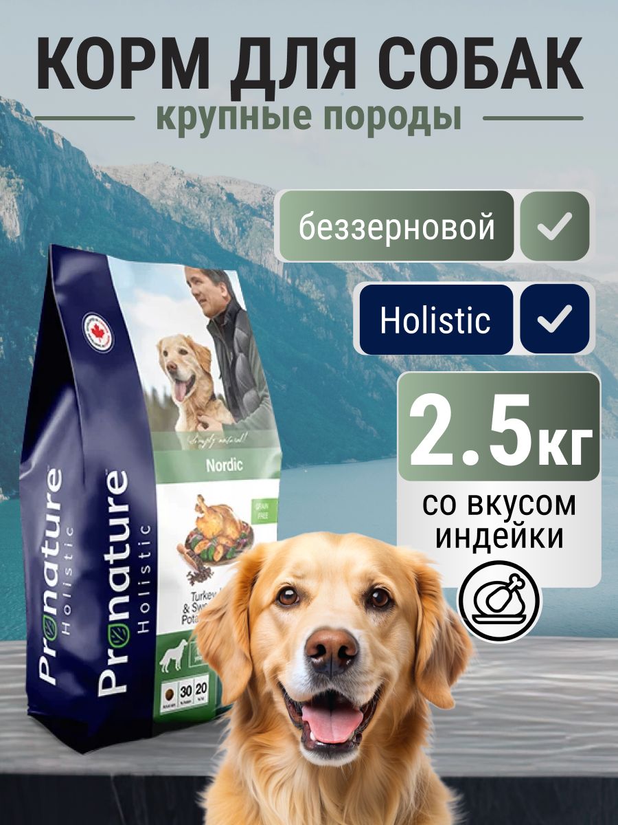 PRONATURE Holistic GF Nordic беззерновой сухой корм для собак крупных пород с индейкой