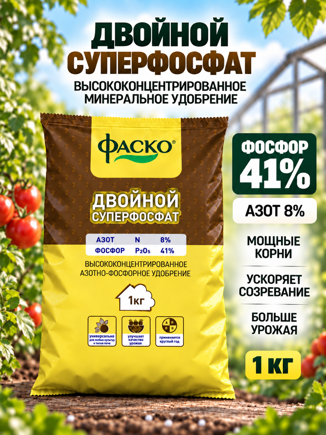 Удобрение Суперфосфат двойной Фаско фосфорное гранулированное 1 кг