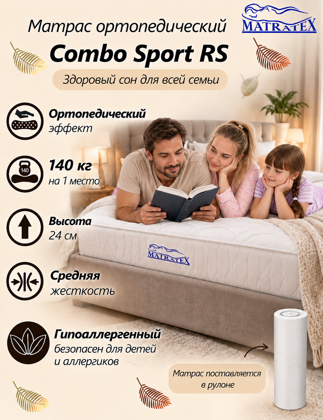 Матрас MATRATEX Combo SPORT RS, 200х190 см, независимые пружины, двусторонний