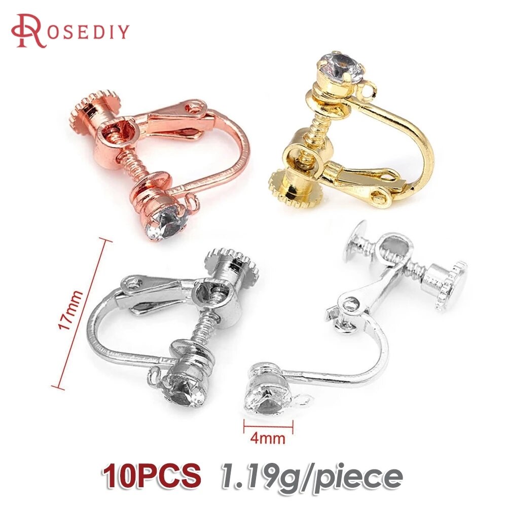 Зажимы для сережек Rosediy, 10шт, белый циркон, 17x4 мм