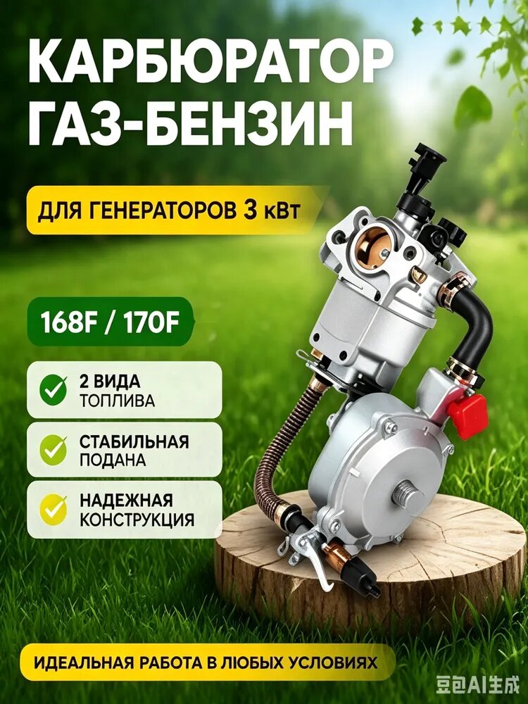Карбюратор газ бензин для генератора, электростанций. 3 кВт (двигатель 6.5 7 лс 168F 170F)
