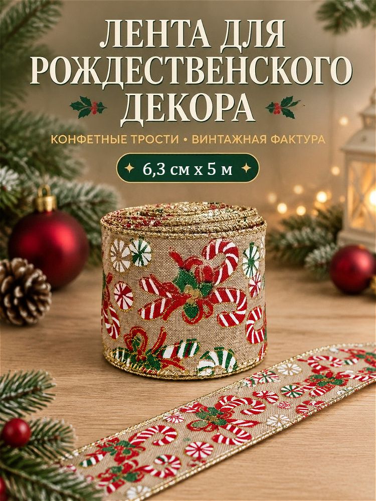 6,3 см * 5 м рождественская имитационная льняная лента для украшения подарков и елки