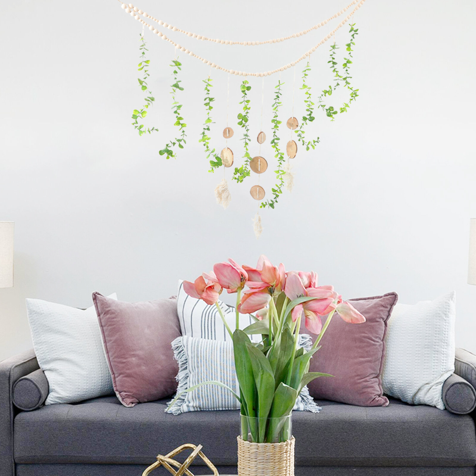 Macrame Для Отображения Фотографий На Стену Богемное Укрась Деревянными Бусинами 100.00X80.00X2.00Cm