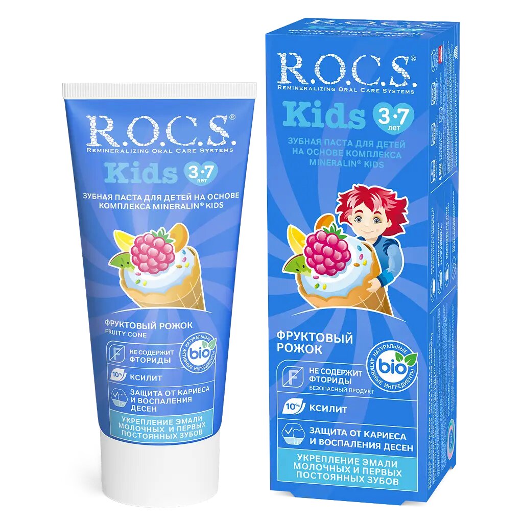 R.O.C.S. Зубная паста для детей 3-7лет Фруктовый рожок без фтора 45 г 1 шт
