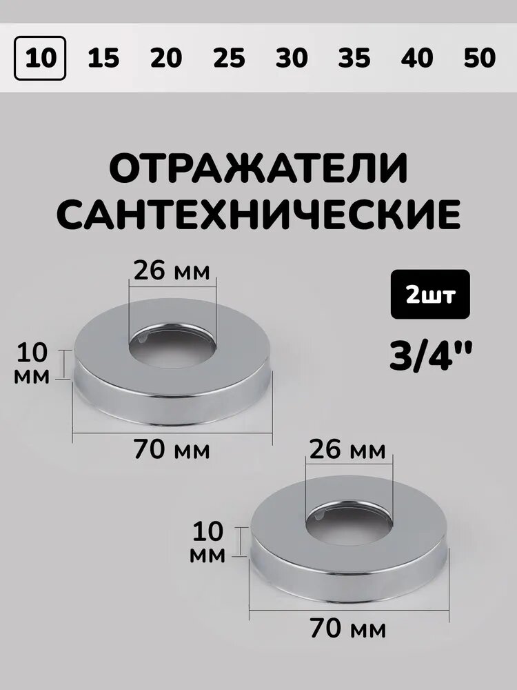 Отражатель для смесителя и полотенцесушителя сантехнический хром круглый глубокий 3/4, 2шт.