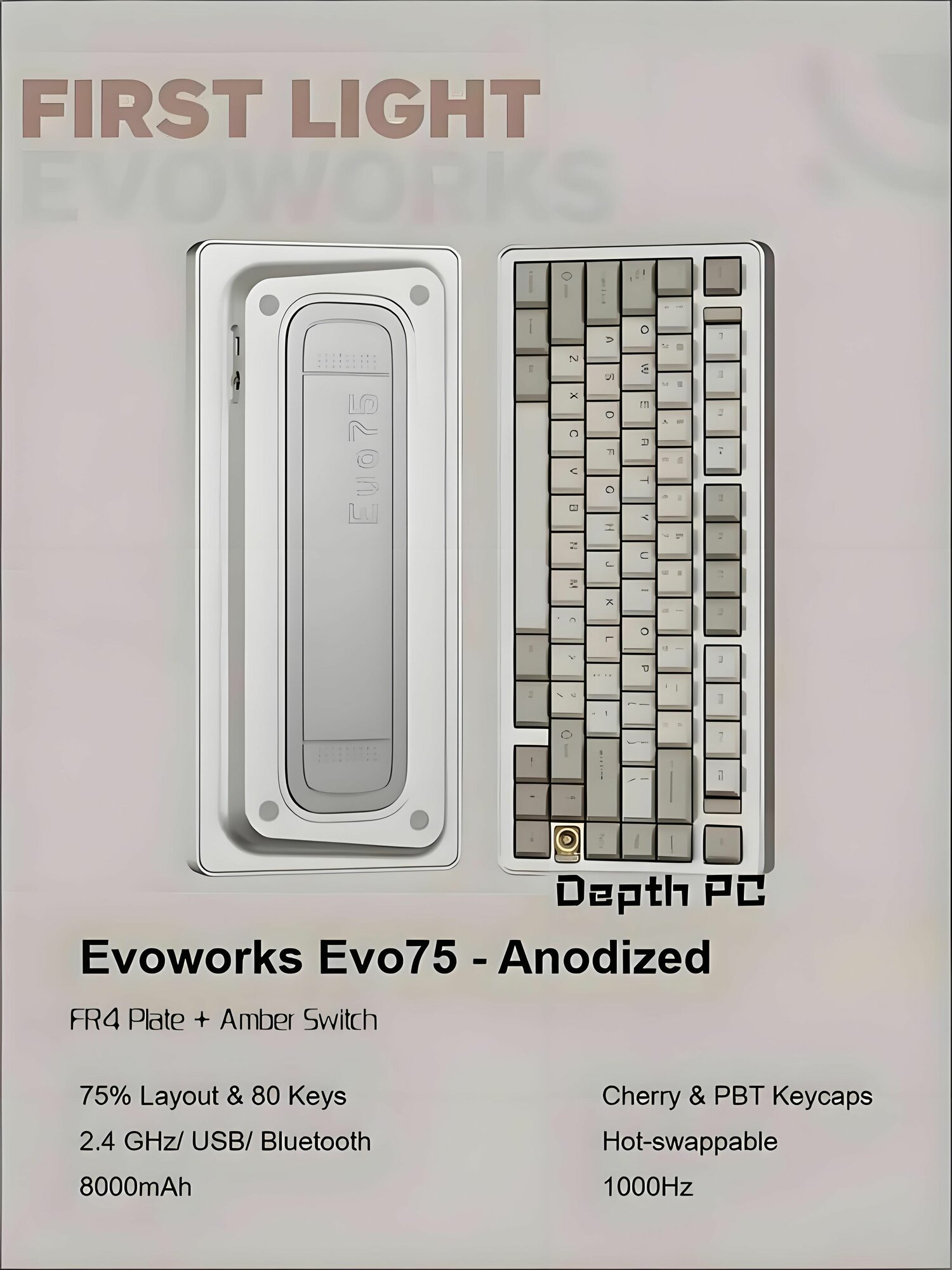 EVOWORKS Игровая клавиатура беспроводная EVOWORKS EVO75 FR4 Plate 7Warm silver, Английская раскладка, бежевый, светло-бежевый