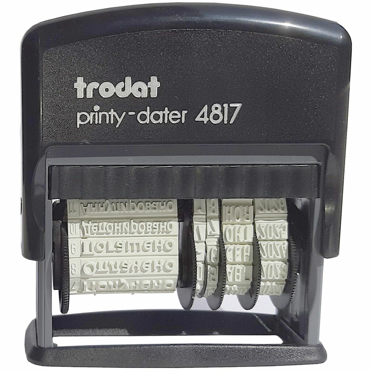 Датер автоматический ленточный Trodat 4817 (45х3,8мм, 1 строка, синий, месяц буквенный, 12 бух. терминов) (80701)
