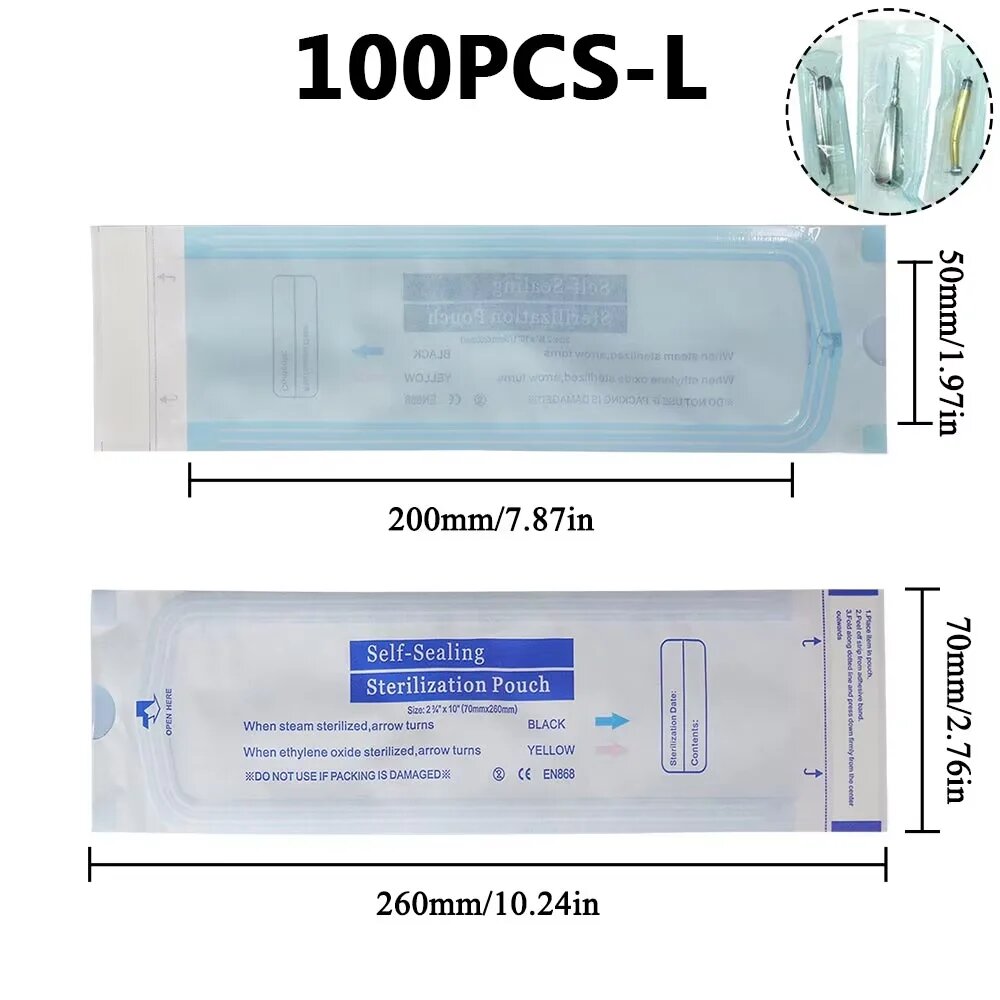 Самозапечатывающиеся пакеты для стерилизации Usiriy 20/100 шт. 70x260mm 100pcs