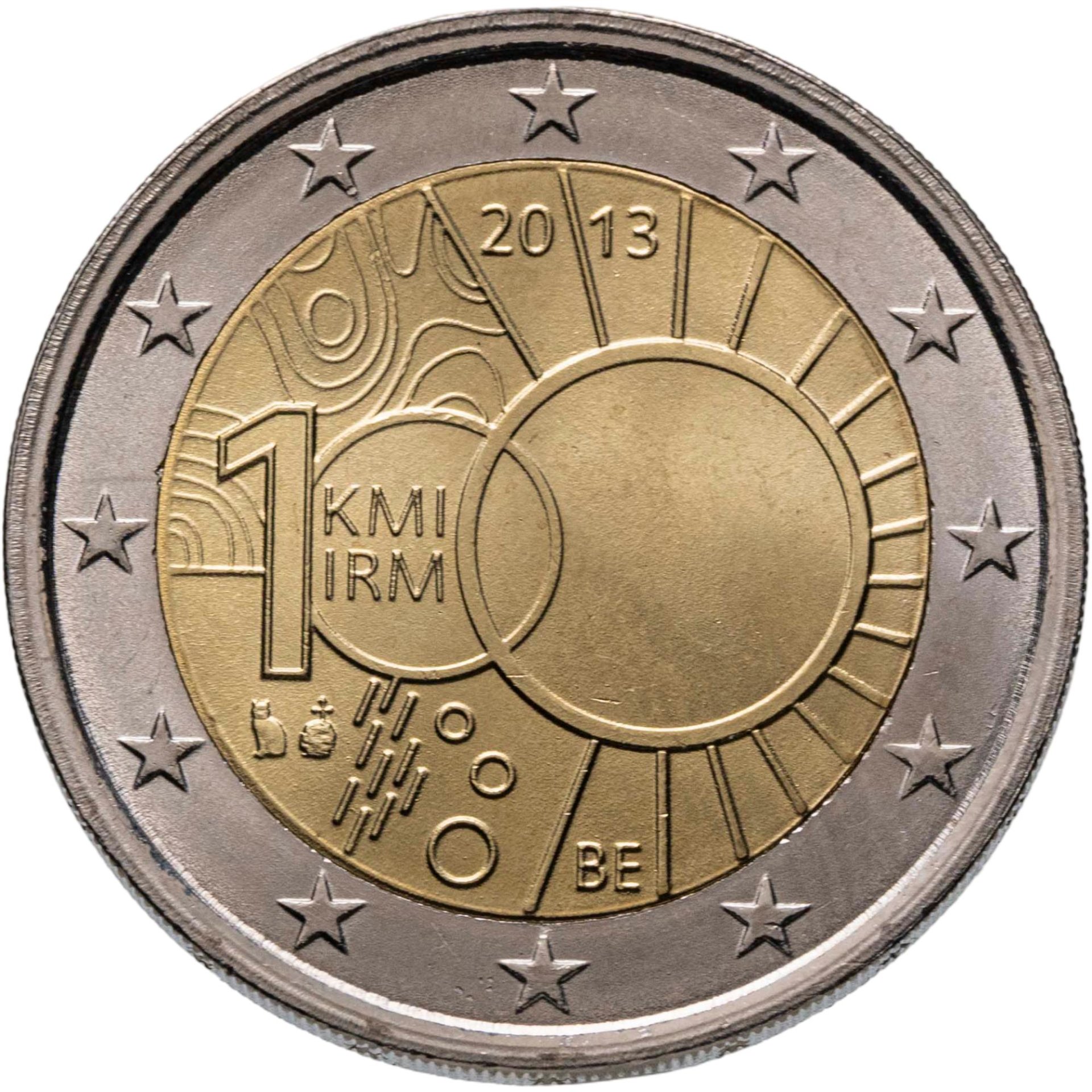 Бельгия 2 евро euro 2013 "100 лет Королевскому метеорологическому институту", Биметалл, в сохранности UNC