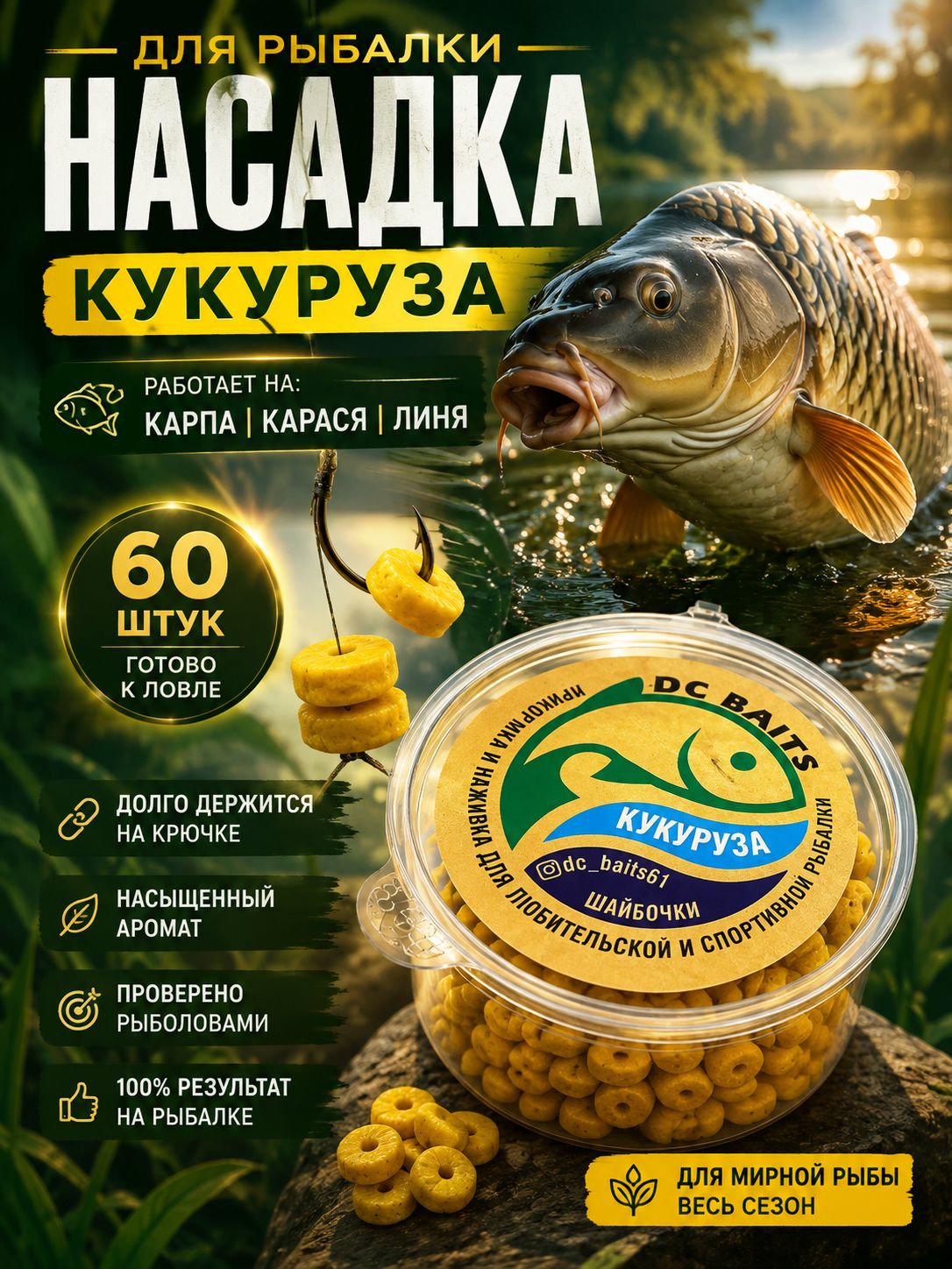 Насадка для рыбалки Кукуруза DC Baits, шайбы на карпа, карася и линя, рыболовная насадка, плавающая кукуруза
