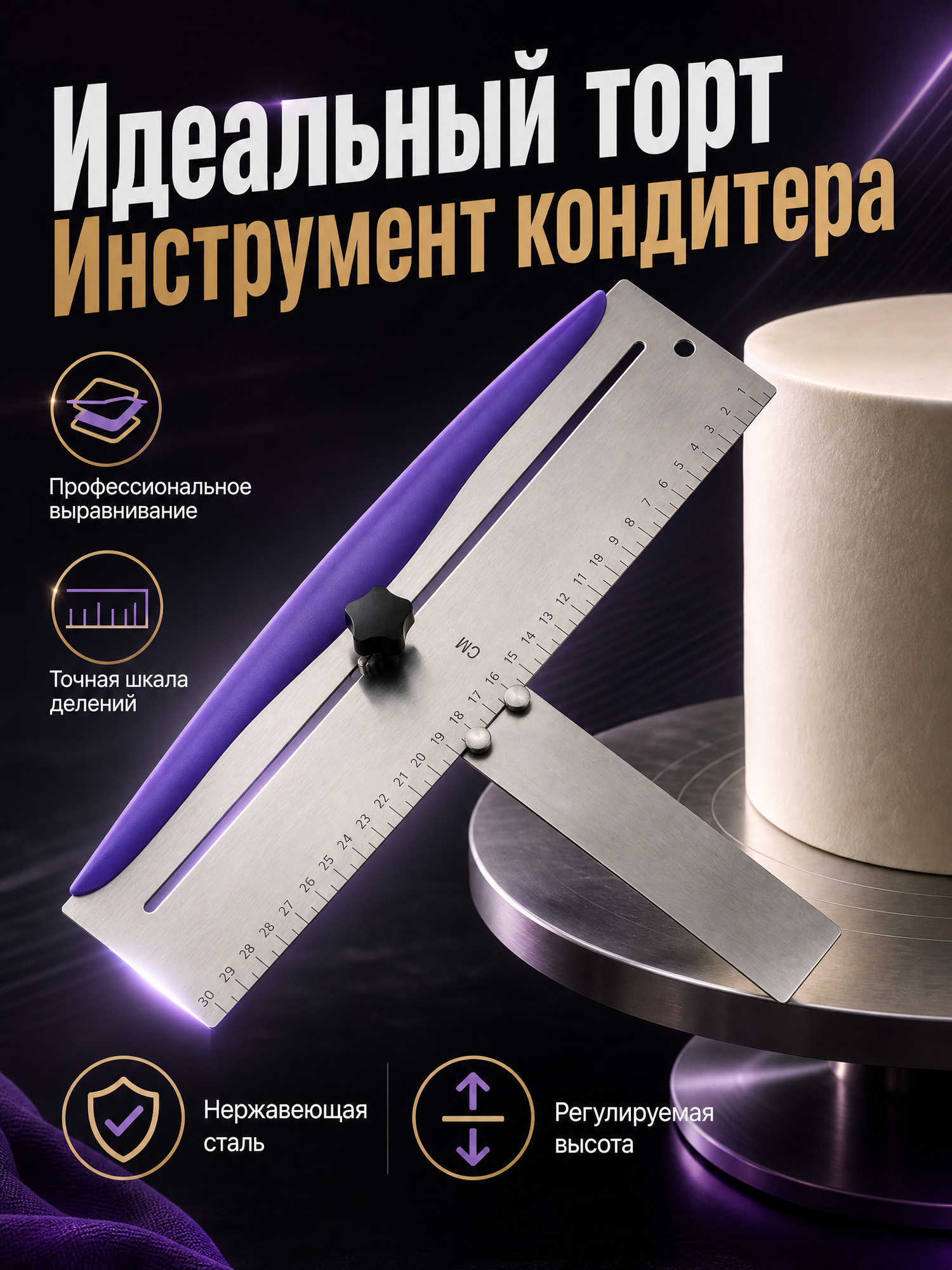 Шпатель кондитерский / Регулируемый шпатель для торта, 30,5 см / Скребок для торта