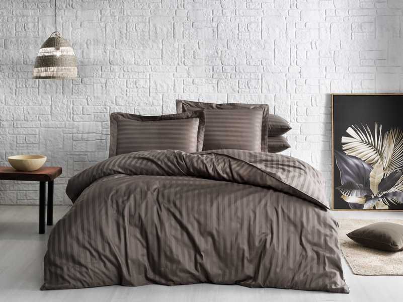 Комплект постельного белья Tivolyo home JACQUARD BANDED коричневый