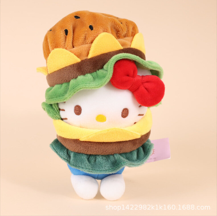 Оригинальный брелок Sanrio Hello Kitty, плюшевый кулон для рюкзака, 10 см, бургер стоя