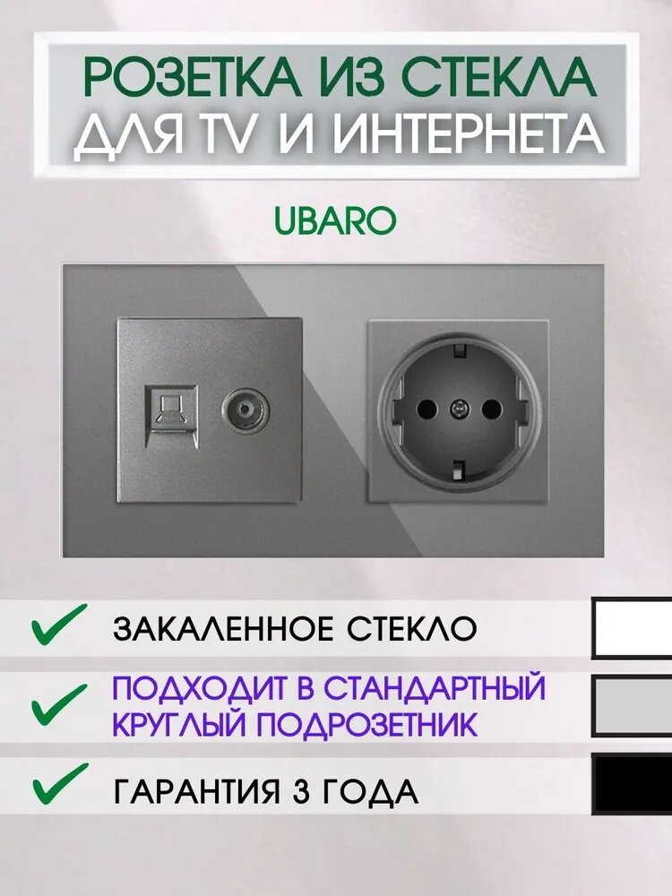 Розетка на 2 поста с портами для интернета и ТВ