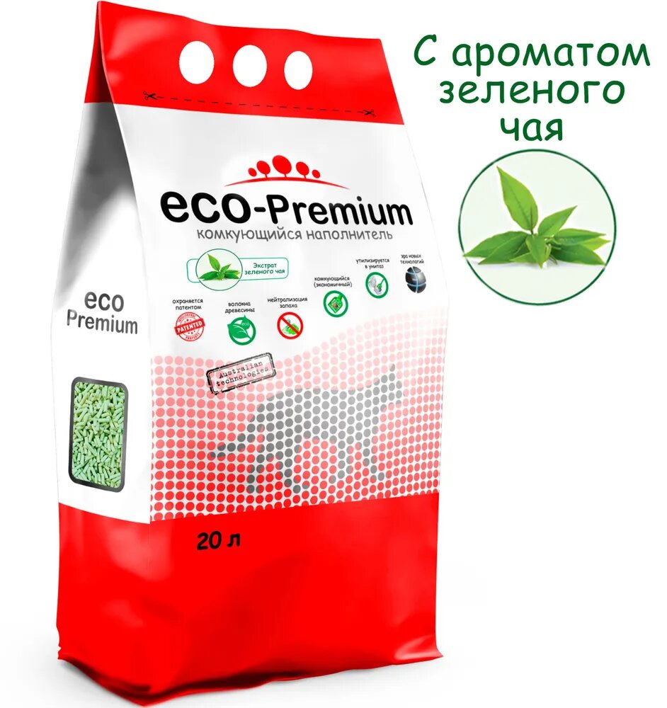 ECO-Premium Наполнитель Древесный Комкующийся Зеленый чай 7650г.