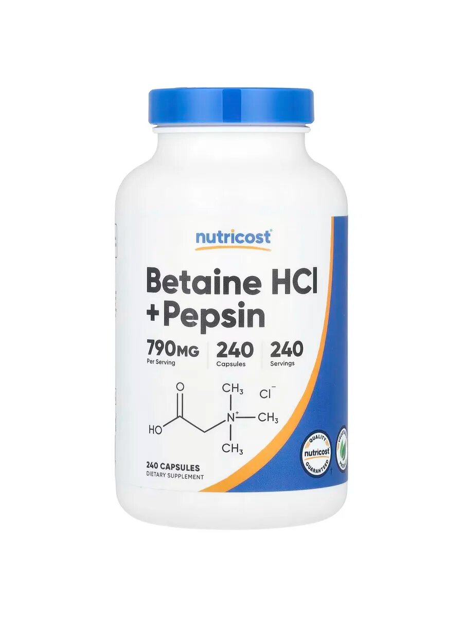 Betaine HCl + Pepsin, 240 Capsules