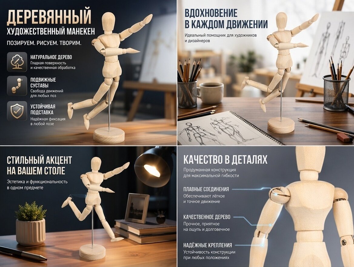 Деревянная Кукла Для Рисования Модель С Гибкими Соединениями 21.60X5.90X5.60Cm