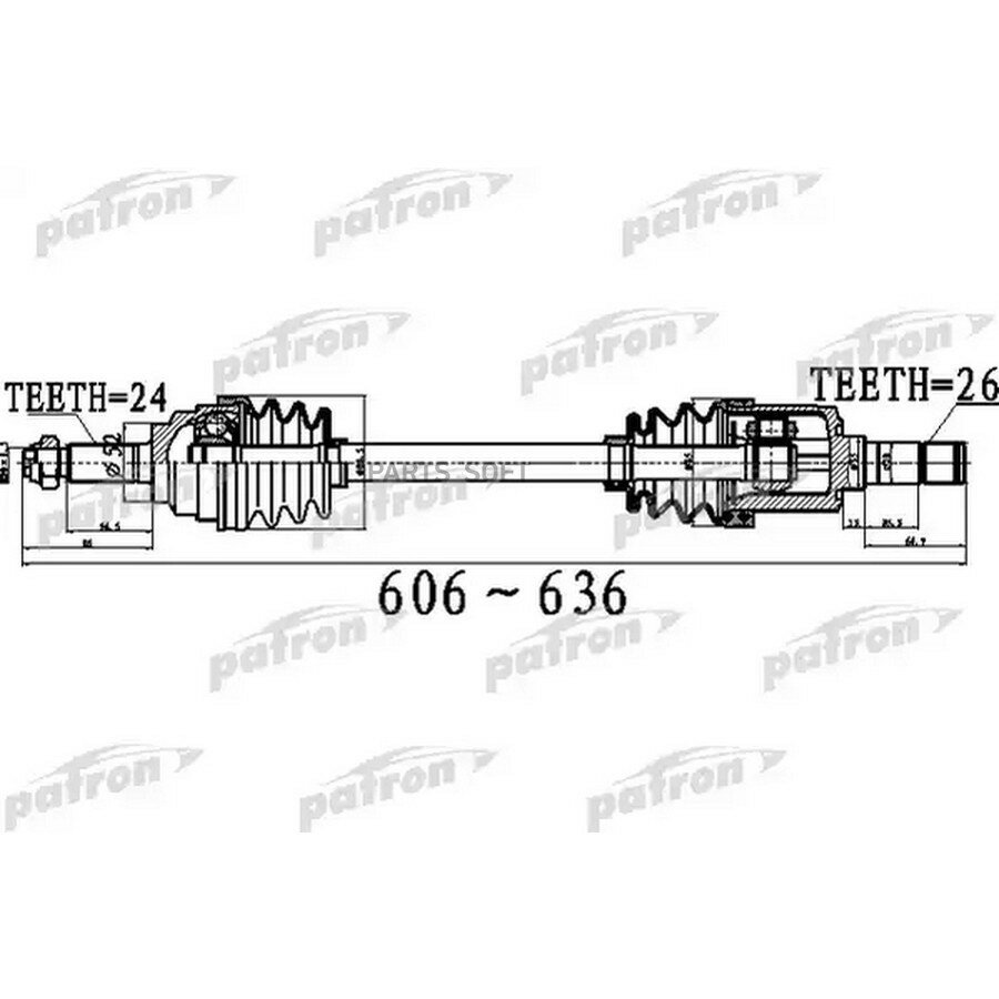 Полуось передний мост слева 24X606X52X26 KIA RIO [FD] 00 - от официального дистрибьютора, PATRON, артикул PDS0516