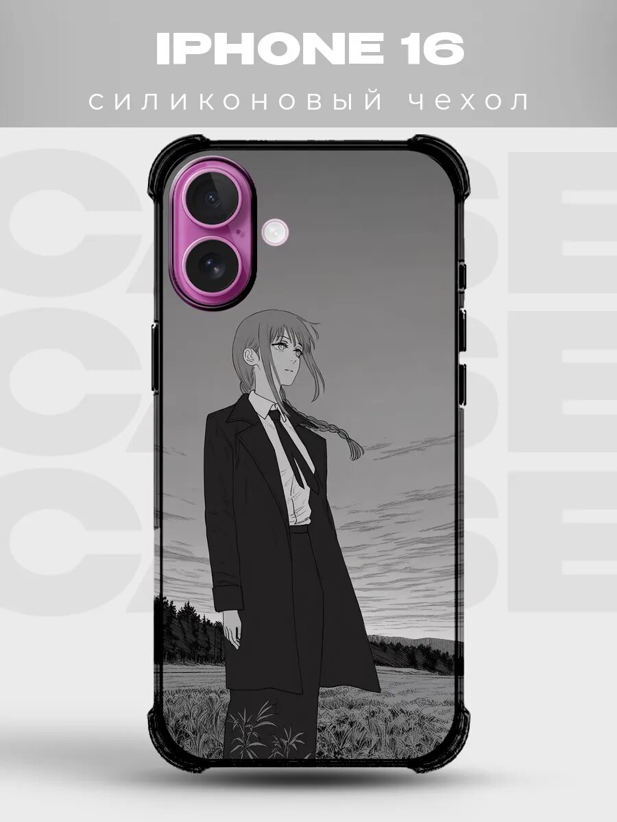Чехол на iPhone 16 Человек бензопила аниме Аки