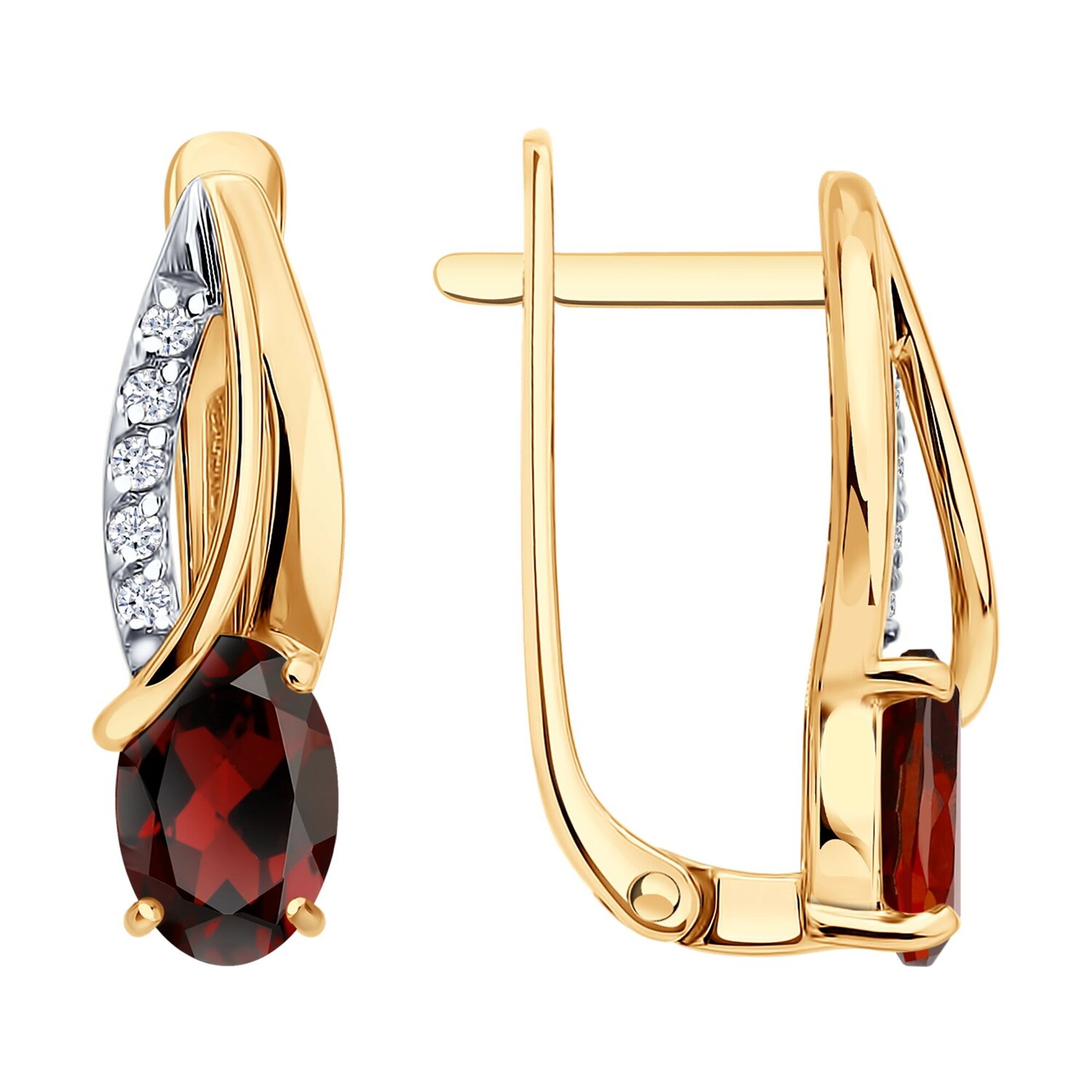 Серьги Diamant online, красное золото, 585 проба, фианит, гранат