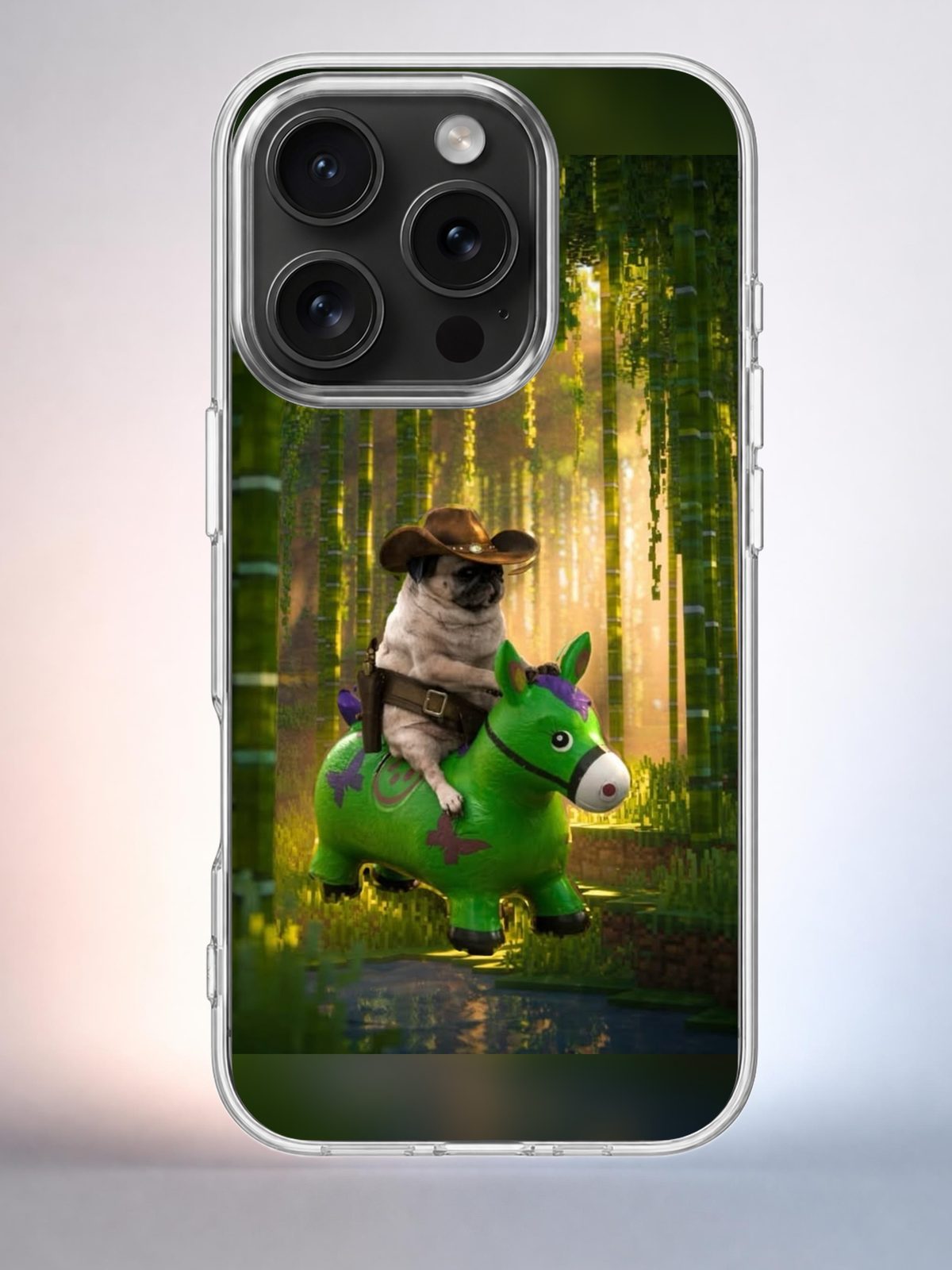 Чехол iPhone 15 Pro Мопс ковбой Y2K Indie Sleaze