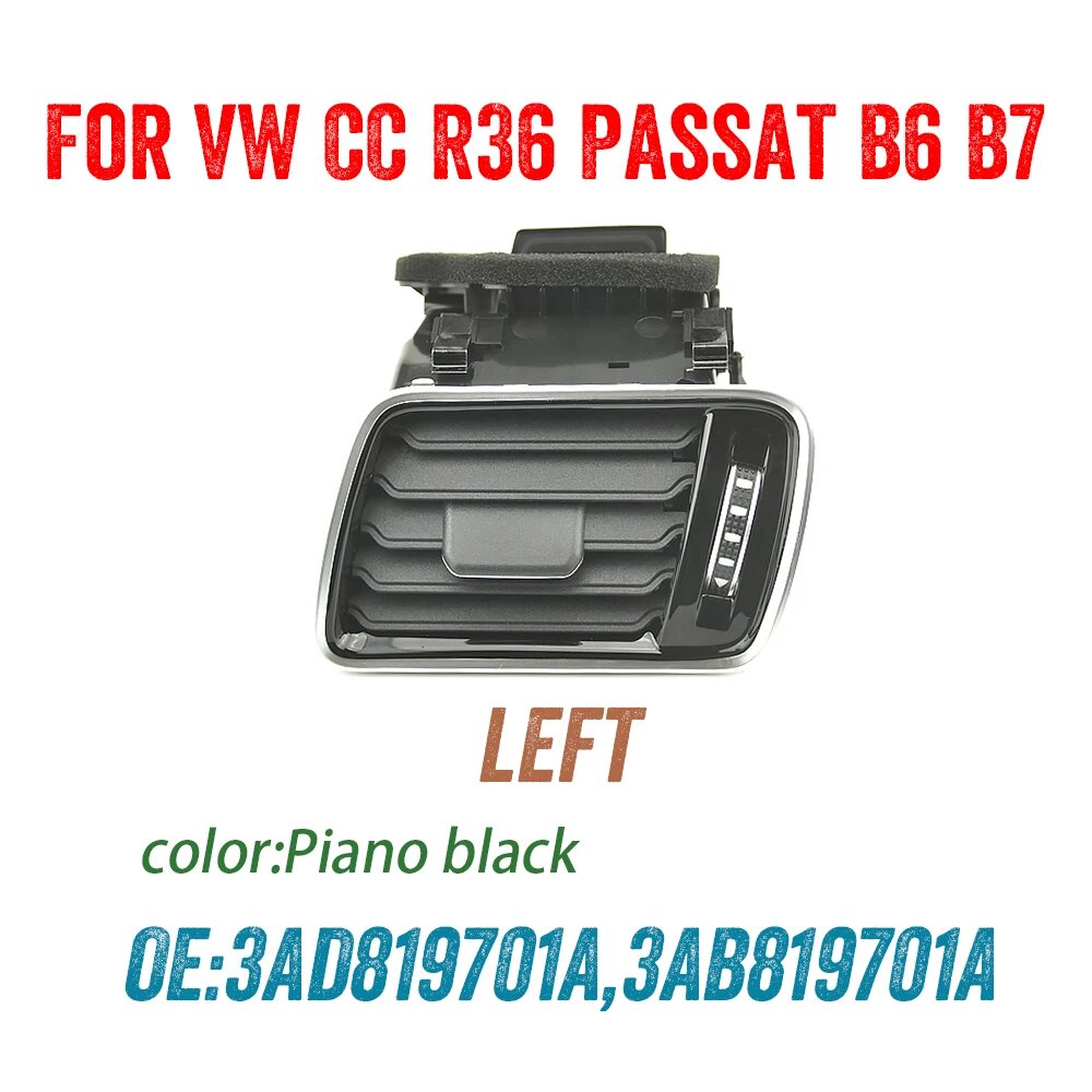 Левая вентиляционная решетка Piano black для VW CC R36 Passat B6 B7