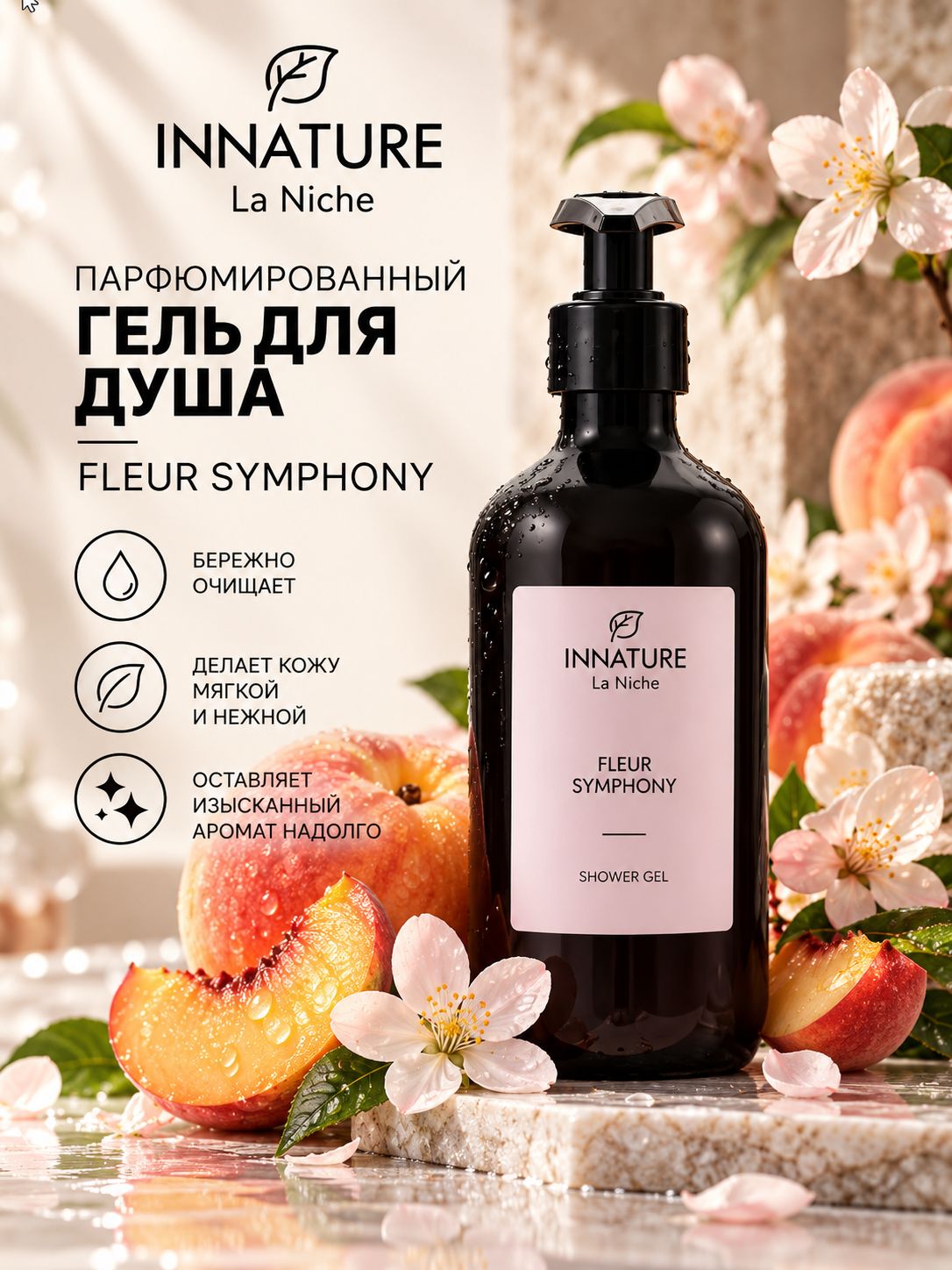 La Niche Парфюмированный гель для душа Fleur Symphony, цветочно-фруктовый аромат, личи, персик и пион,500 мл