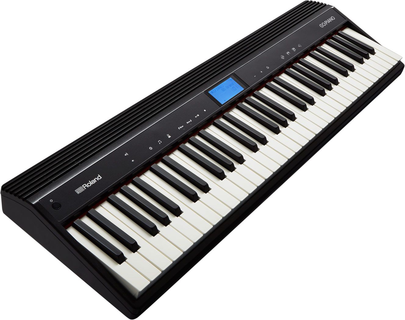 Портативное цифровое пианино ROLAND [GO: PIANO (GO-61P)] 61 клавиша, чувствительность к скорости касания, 40 тембров, Bluetooth, метроном, рекордер, эффекты (хорус, реверберация), работа от батареек, вес 3,9 кг.