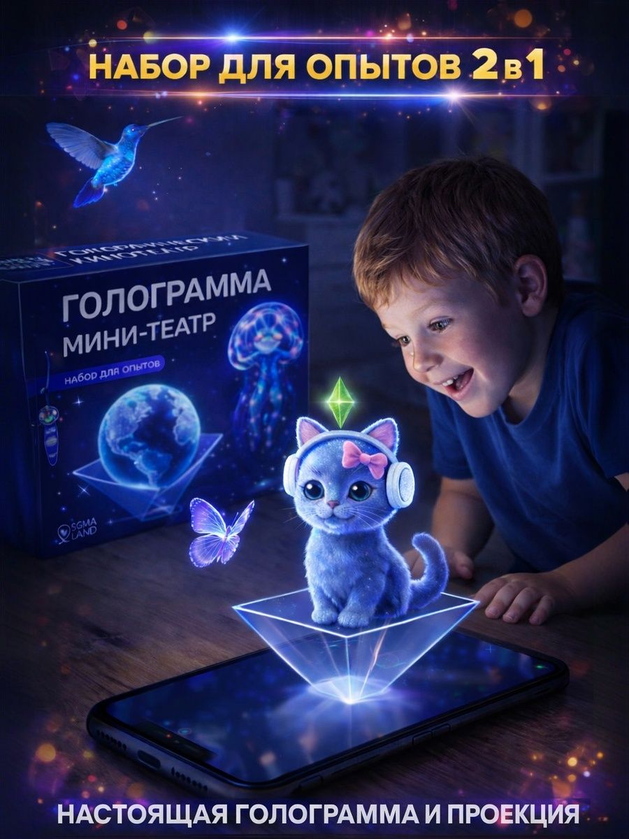 Опыты и эксперименты для детей, "Голографический кинотеатр" 2 в 1