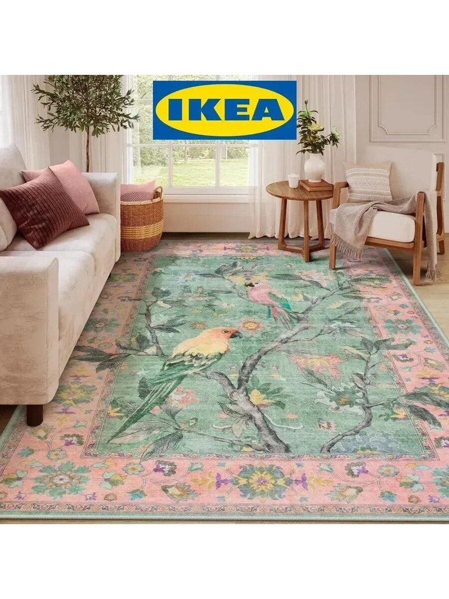 Ковер безворсовый 120x160 см, зеленый и светло-розовый, полиэстер